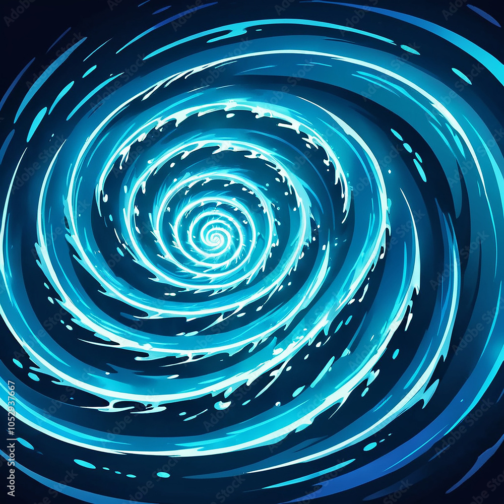 A stylized, swirling blue vortex with a bright white center. The vortex ...