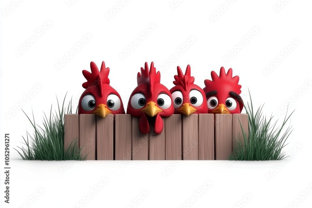 a 2D cartoon illustration of a chicken coop with hens peeking out farm ...