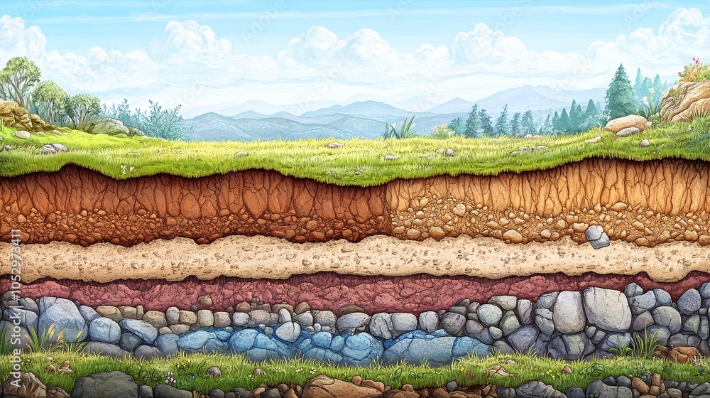 2410 55.A vibrant set of cartoon ground cross-sections, with each ...