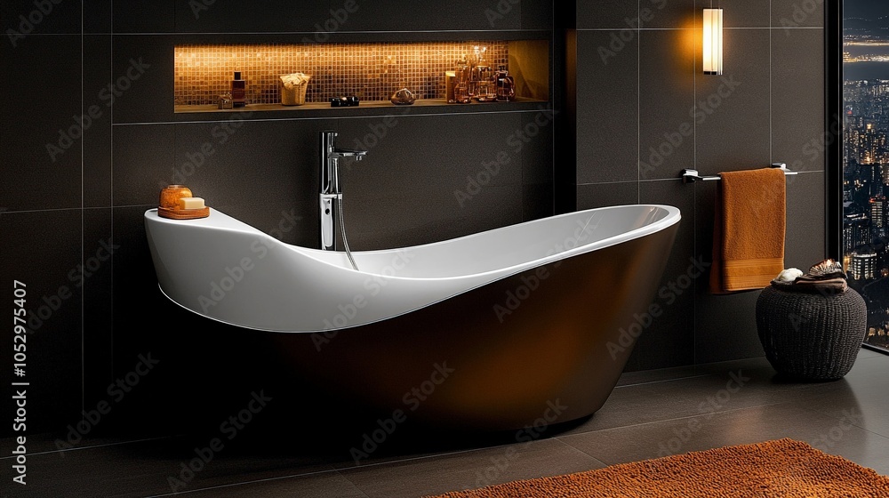 Modern Bathroom Design: Luxurious Freestanding Tub. A sleek, modern ...