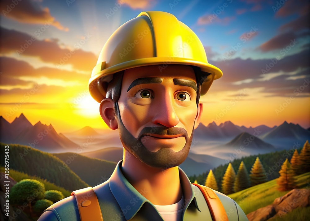 Cartoon Construction Worker 3D Render - Hard Hat Emoji Low Light ...