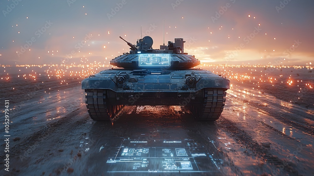 Armored tank convoy navigating through a desert landscape with advanced ...