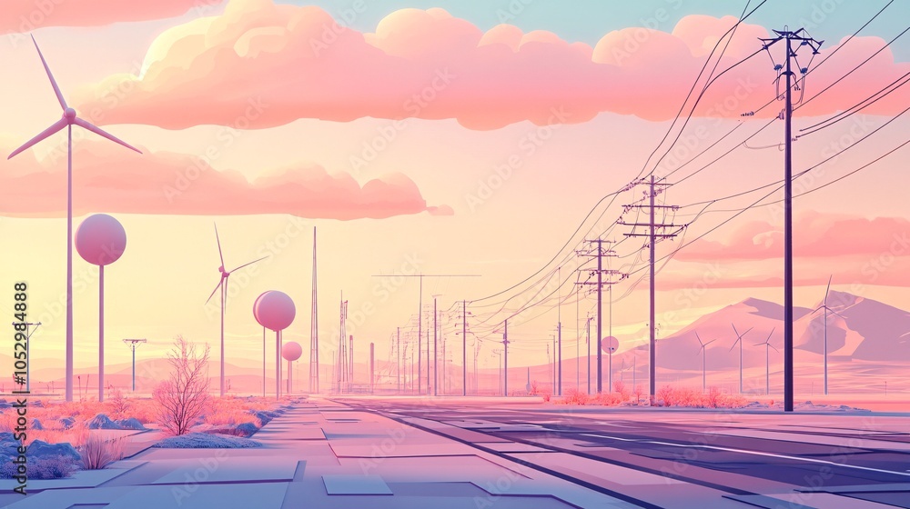 2410_053.clean energy infrastructure illustration, onshore and offshore ...