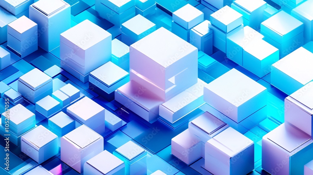 2410_008.3d user interface building blocks, vibrant blue isometric grid ...