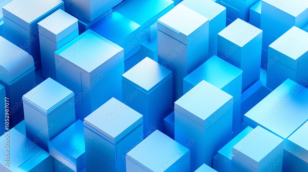 2410_008.3d user interface building blocks, vibrant blue isometric grid ...