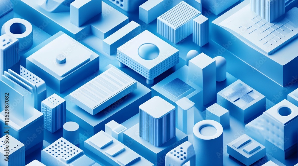 2410_008.3d user interface building blocks, vibrant blue isometric grid ...