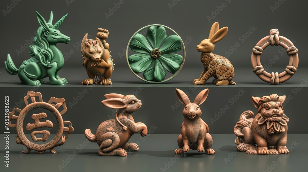 Create a series of 3D clay icons symbolizing groundbreaking inventions ...