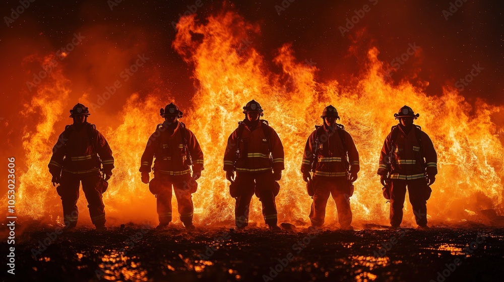 Firefighters in Formation Facing Massive Flames During Rescue ...