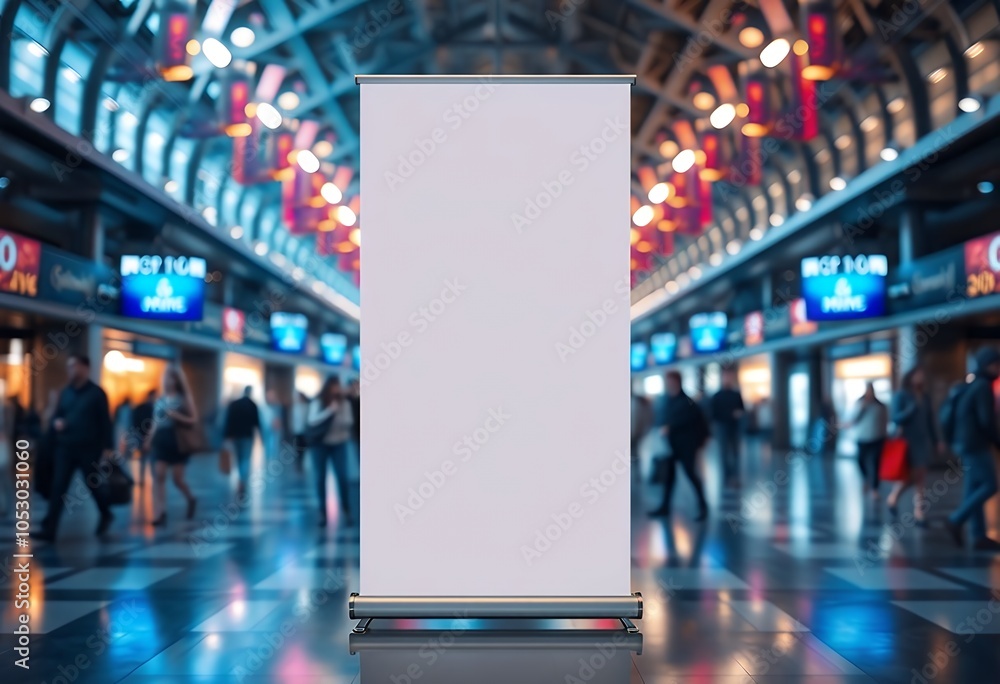 Blank Roll Up Banner Mockup in Busy Convention Center Stock ...