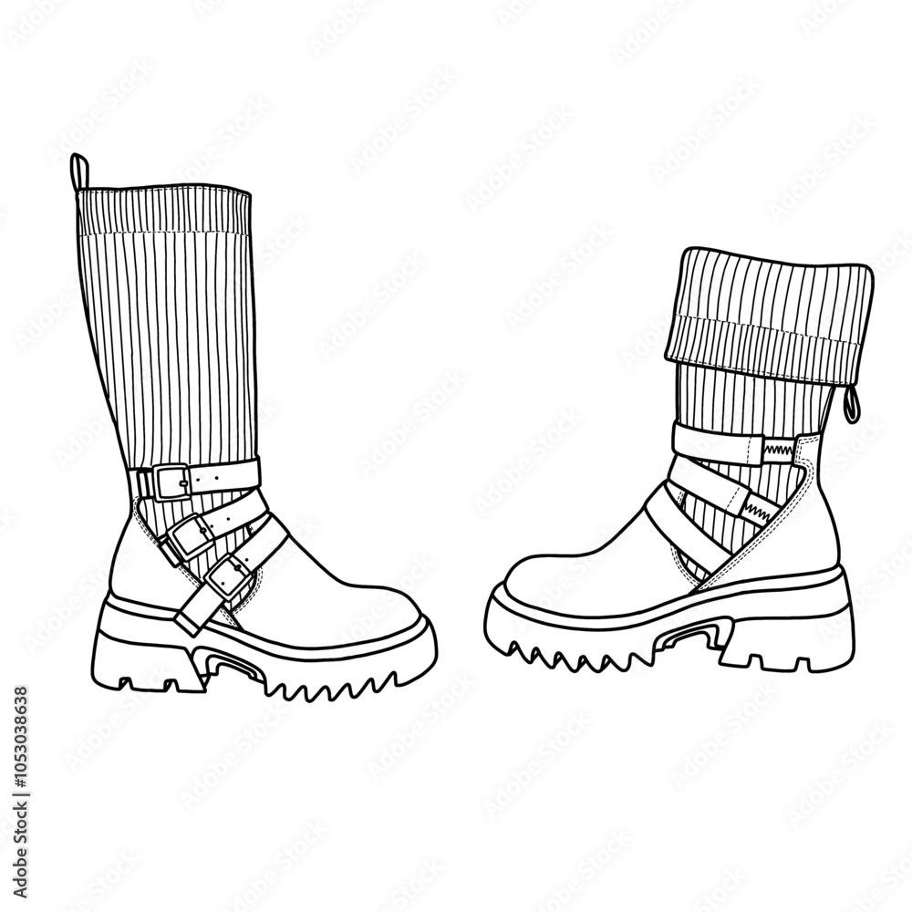 Women's knee high boots chunky block heel round toe tall boots with ...