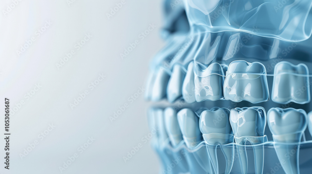 ภาพประกอบสต็อก X ray of jaw showing impacted wisdom teeth, highlighting ...