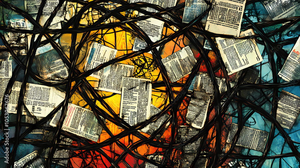 Image depicting tangled web of fake news signs, symbolizing the spread ...