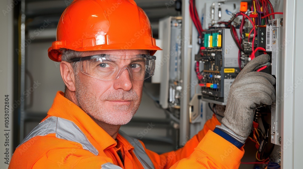 Electrician at work ensuring safety and efficiency in industrial ...