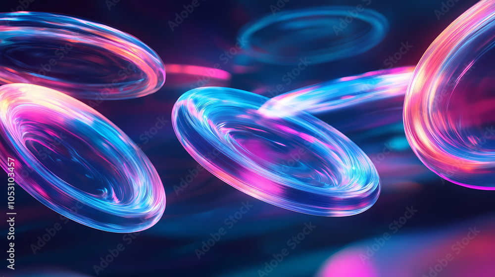 Poster A halo of floating 3d ellipses with a shimmering, iridescent ...