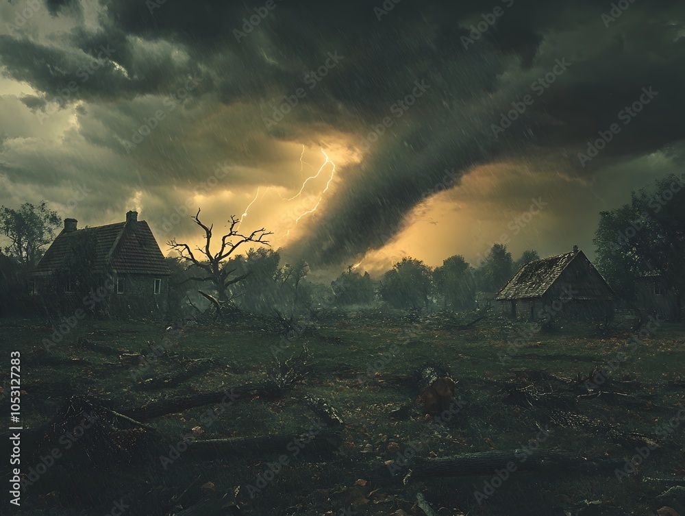 Colossal Tornado Ripping Through Pastoral Countryside with Dramatic ...