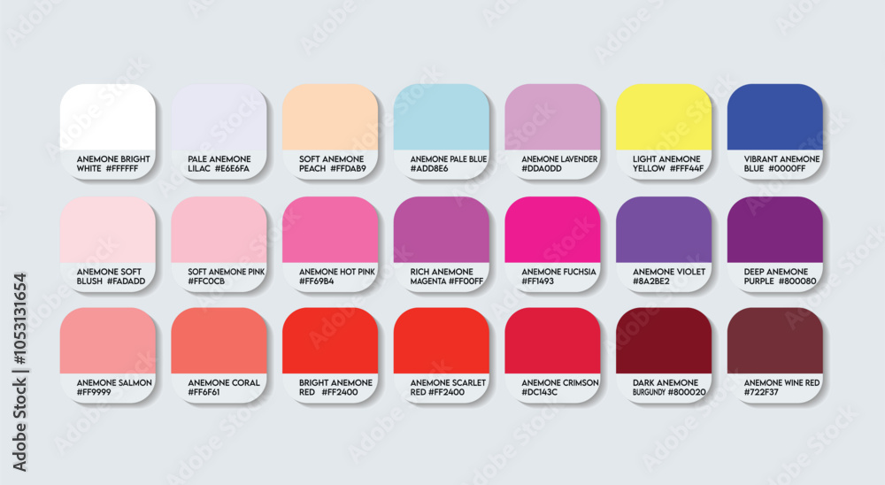 Anemone Color Palette, Anemone Flower Color Guide Palette with Color ...