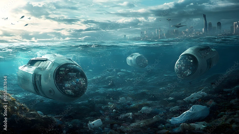 Futuristic Autonomous Robots Cleaning Ocean Plastic Pollution with ...