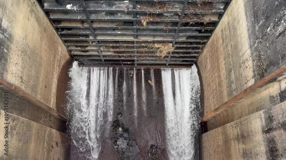 spillway gate of a concrete dam. This industrial structure channels ...