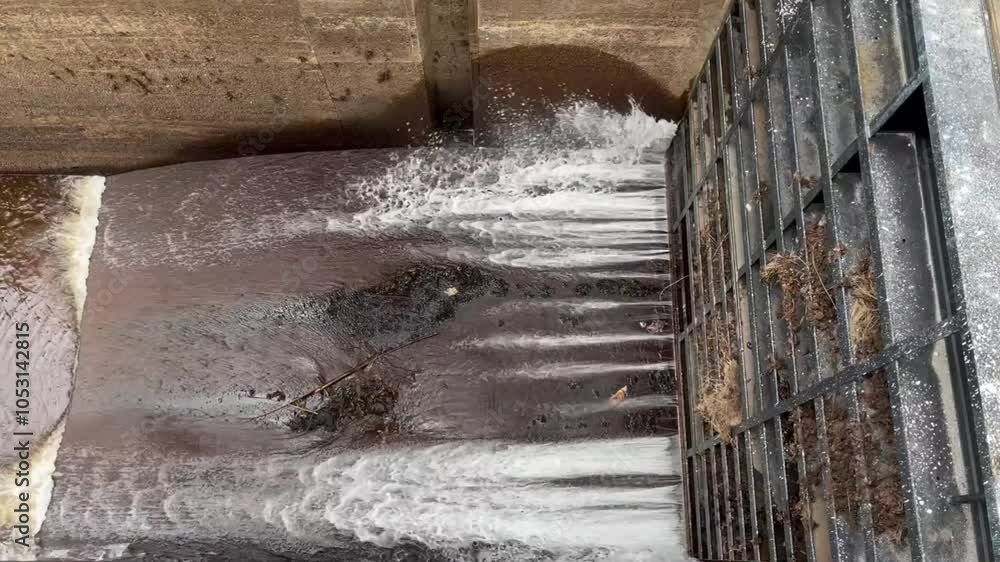 spillway gate of a concrete dam. This industrial structure channels ...