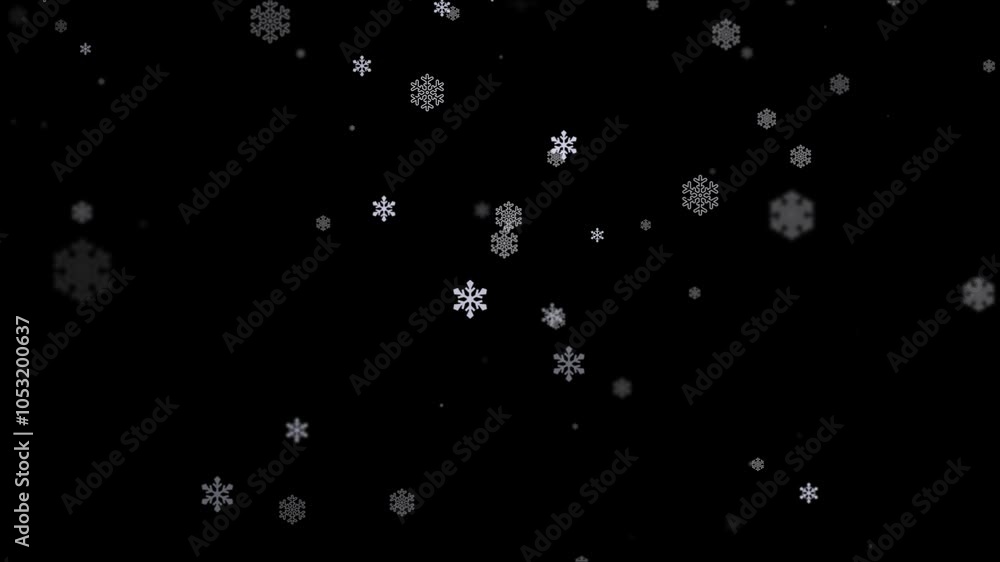 Realistic winter snowfall particle drops overlay animation, snowflake ...