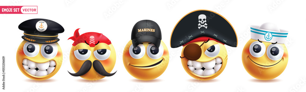 Vetor de Emoji sailor emoticon characters vector set. Emojis emoticon ...