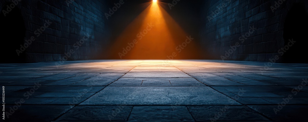 Visualization of an ancient crypt deep underground, with flickering ...