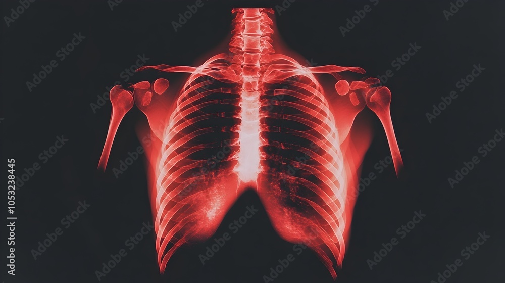 Detailed X ray image of a broken collarbone with a red overlay ...