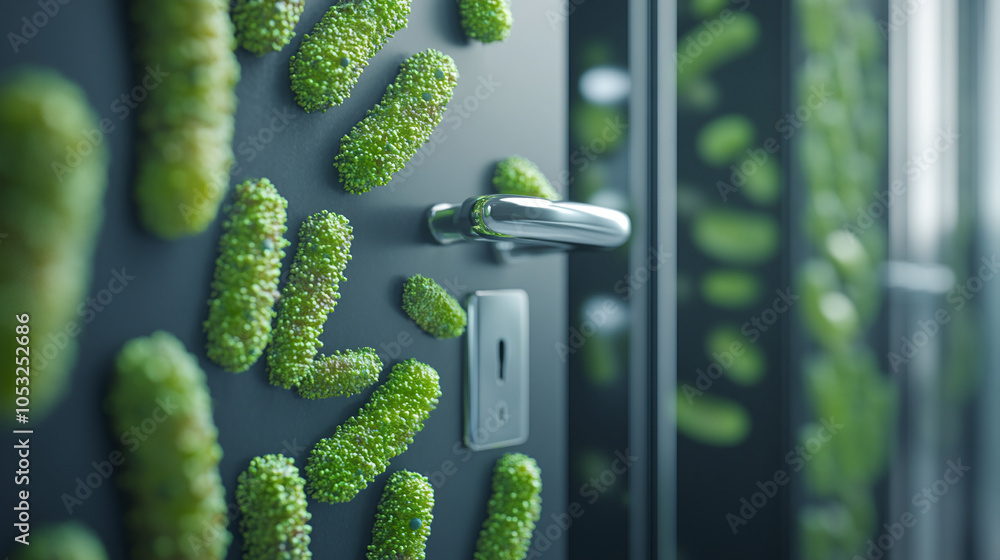 Visual representation of bacteria on a door handle in a public space ...