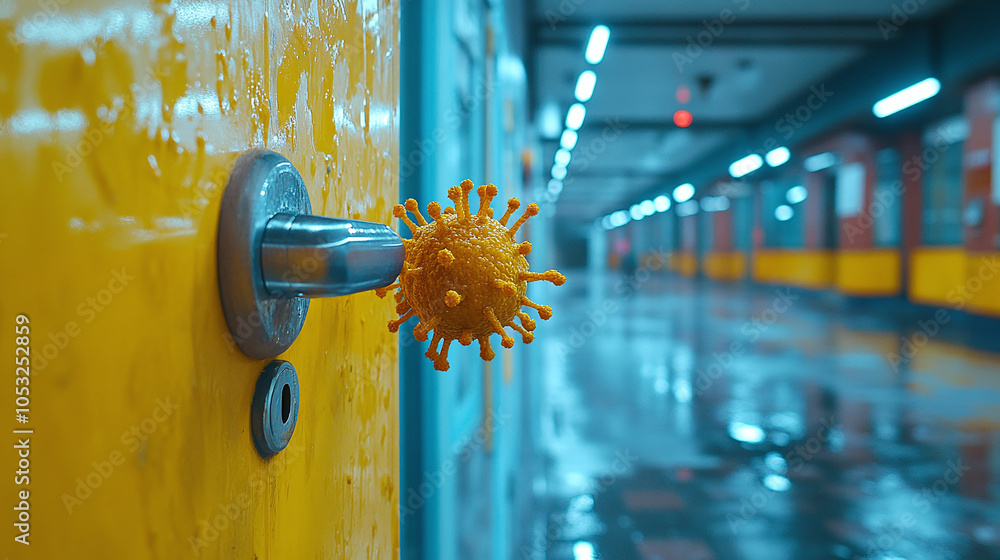 Visual representation of bacteria on a door handle in a public space ...
