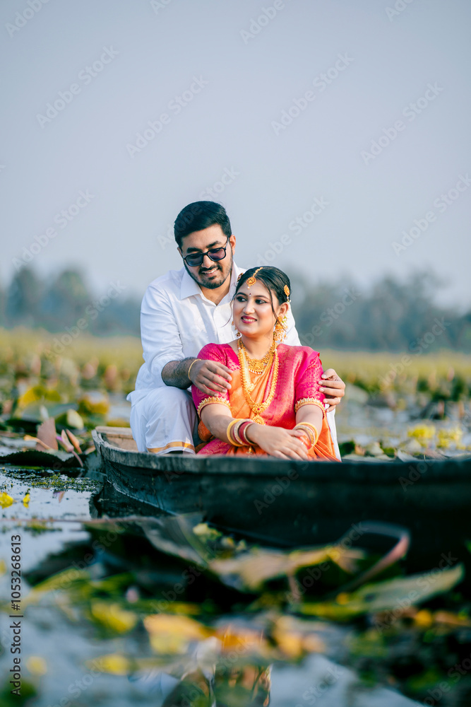 Beautiful South Indian Wedding - Bride and Groom in Boat -Traditional ...