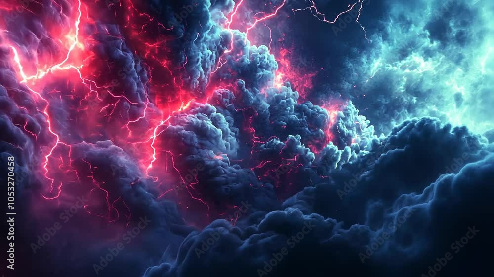 Red and Blue Lightning Storm Clouds, thunder, dark, sky, dramatic, weather Stock Video | Adobe Stock