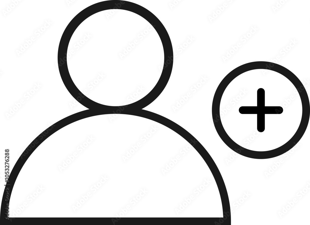Add new user icon, single person profile avatar with a plus symbol, representing social network ...