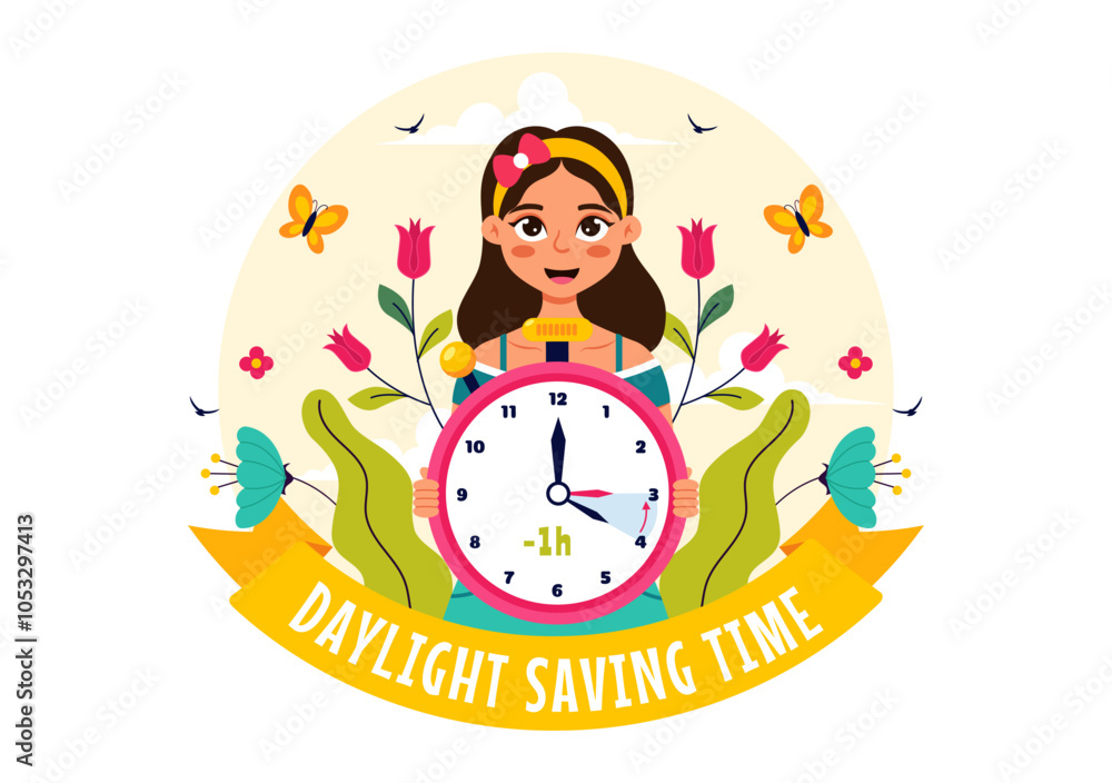 Daylight Saving Time Vector Illustration with Alarm Clock and Calendar ...