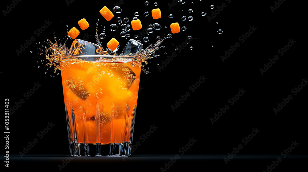 Orange Explosion: Refreshing cocktail with ice cubes and orange pieces ...