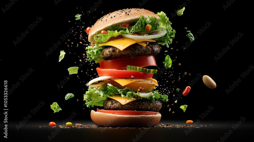 Double-Decker Delight: A mouthwatering double cheeseburger explodes ...