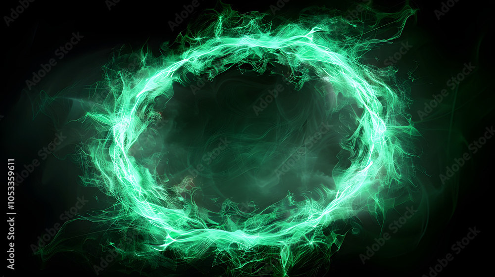 magical green fire light effect, plasma portal energy swirl circle ...