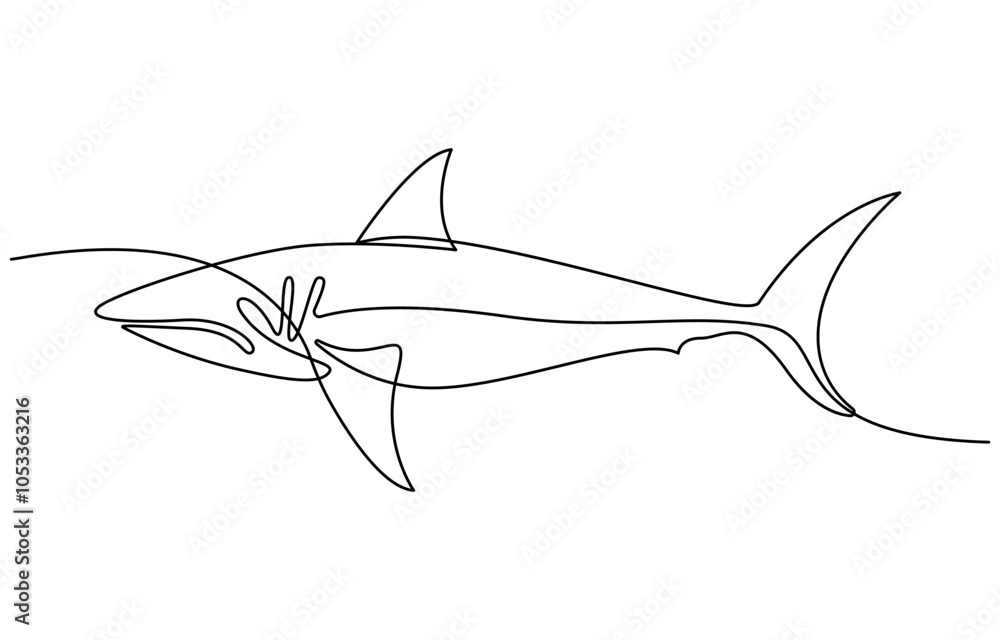 Continuous one line drawing of shark fish. Simple illustration of ...