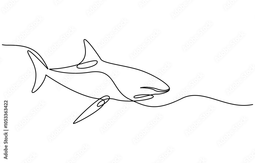 Vecteur Stock Continuous one line drawing of shark fish. Simple ...