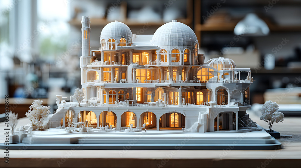 Photo of a 3D Printer Mid-Process, Printing a Detailed Miniature Model ...