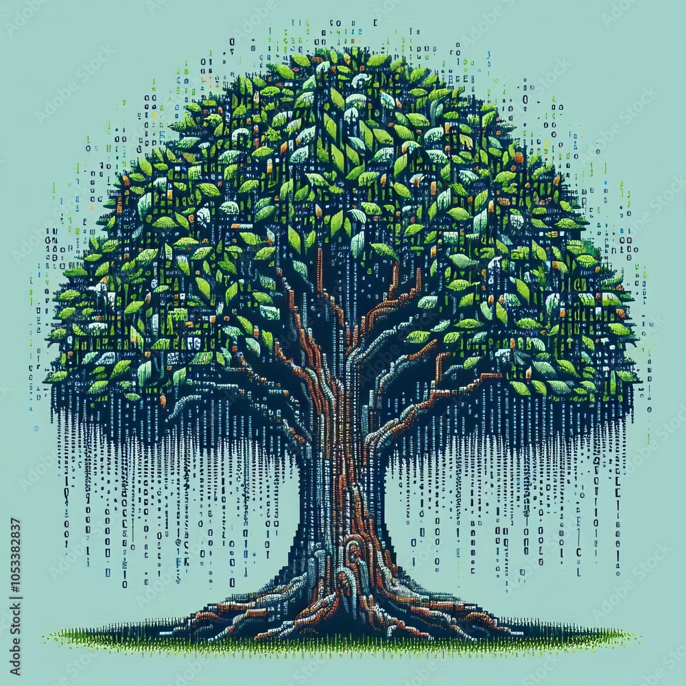 103 ASCII Tree with Collage Trunk The trunk from a digital colla Stock ...