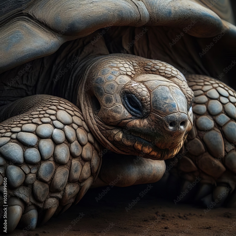 82 Giant Tortoise The scales on its legs and the ancient weather Stock ...