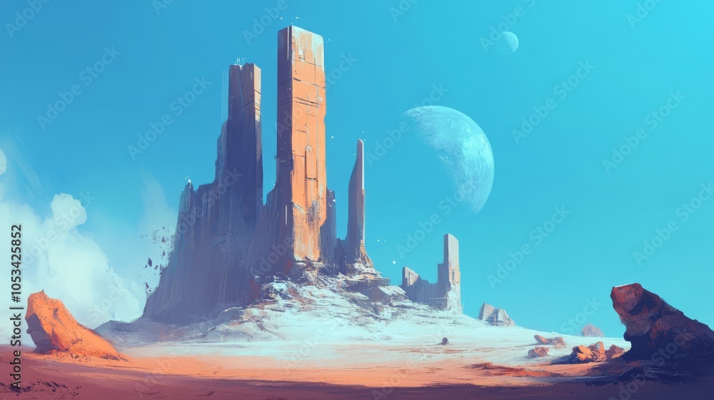 Alien Fortress on a Desolate Planet: A breathtaking digital painting of ...