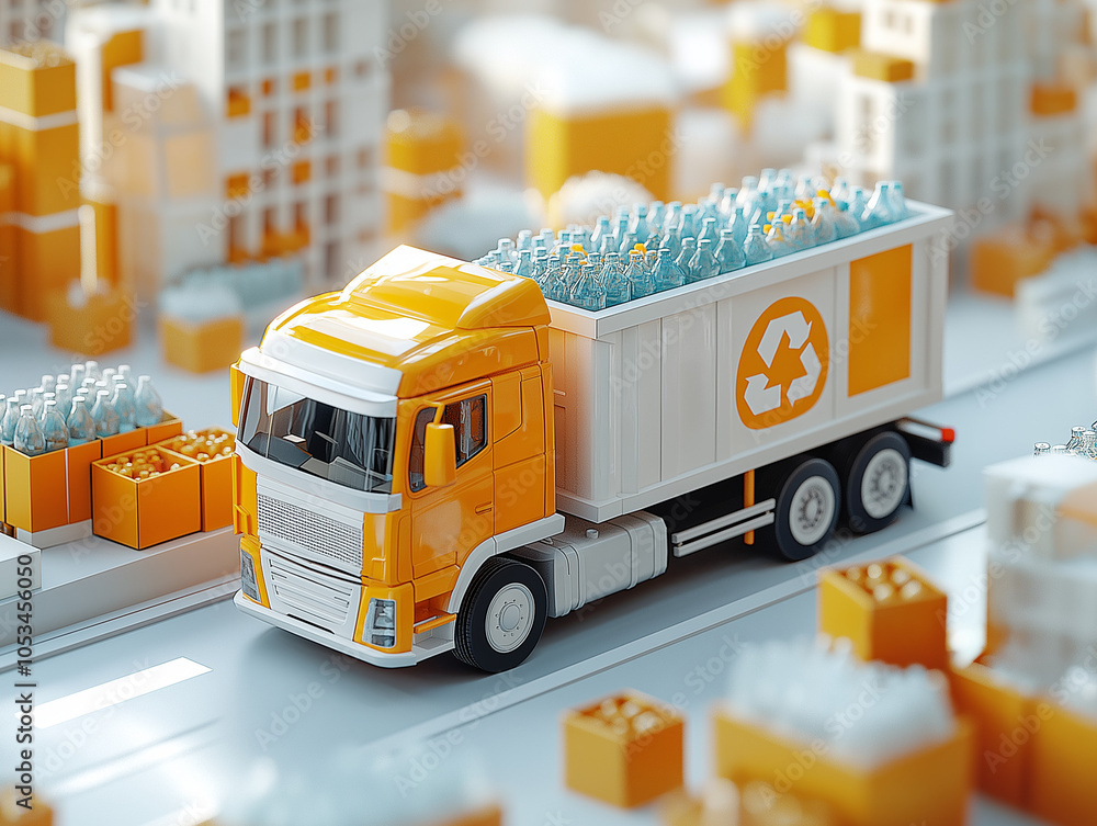 trash recycling truck in the city as an environmental concept for ...