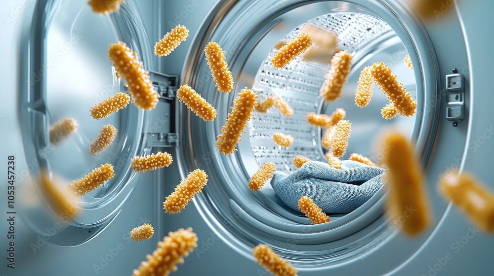 Inside View with Bacteria on Clothes: 3D bacteria scattered on damp ...