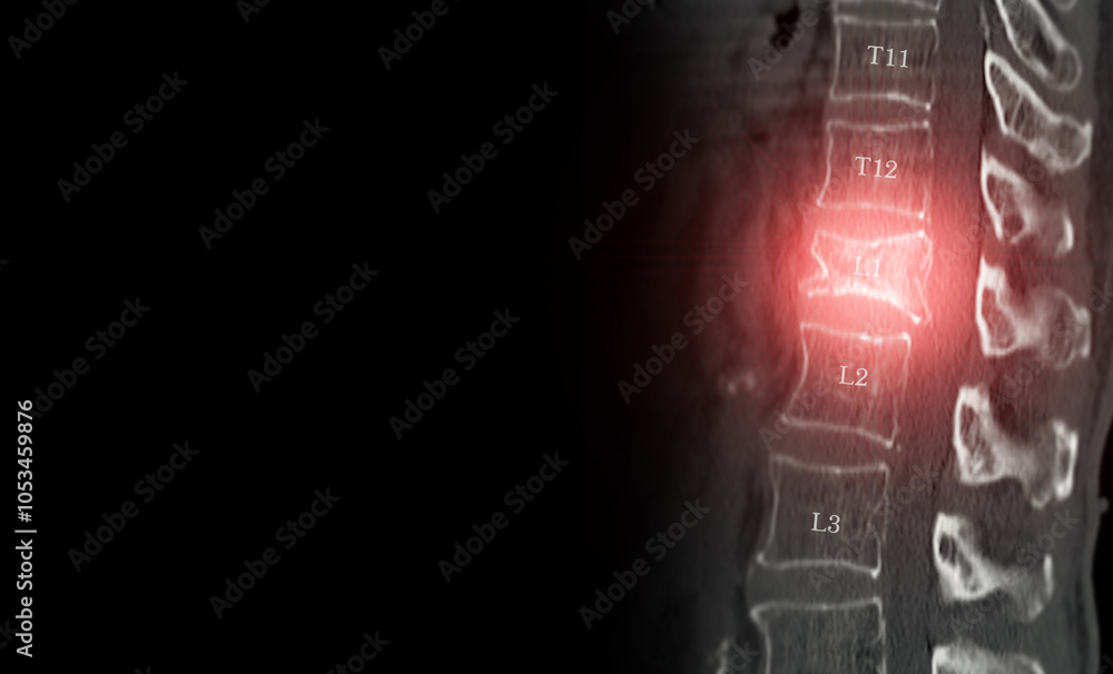 Lumbar Spine CT Imaging with L1 Compression Fracture.A vivid CT scan ...