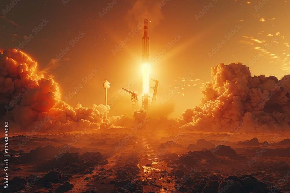 An ultra-sharp photo capturing the captivating ascent of a rocket from ...