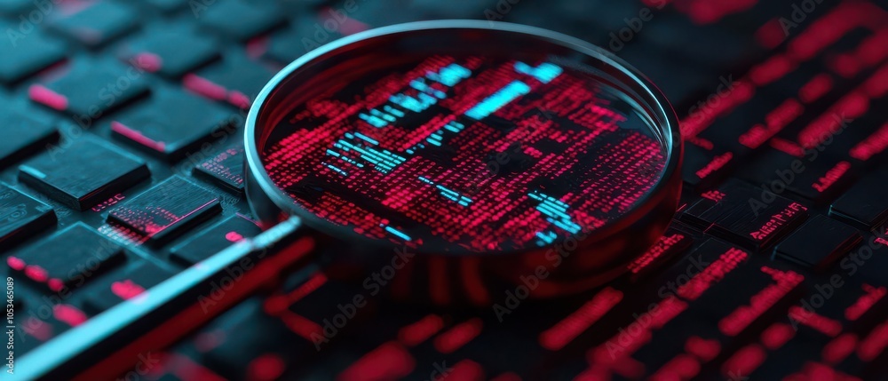 Concept of online fraud detection, a magnifying glass over digital ...