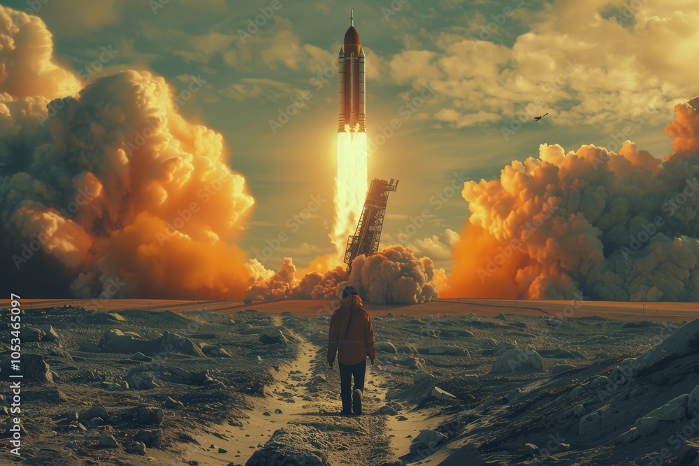 An ultra-sharp photo capturing the captivating ascent of a rocket from ...