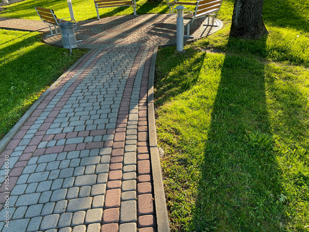Poster railing and pavement in recreation areas and near architectural ...