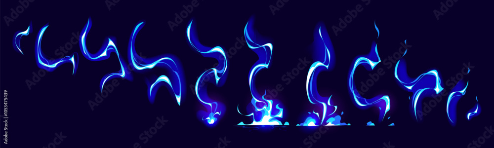 Lightning game sprite fx effect, cartoon thunder bolt blue strike ...